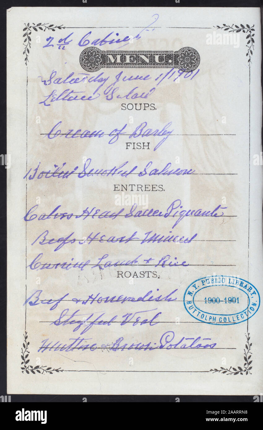 DINNER (held by) OCEANIC STEAMSHIP CO - VENTURA (at) EN ROUTE (SS) 2ND ...