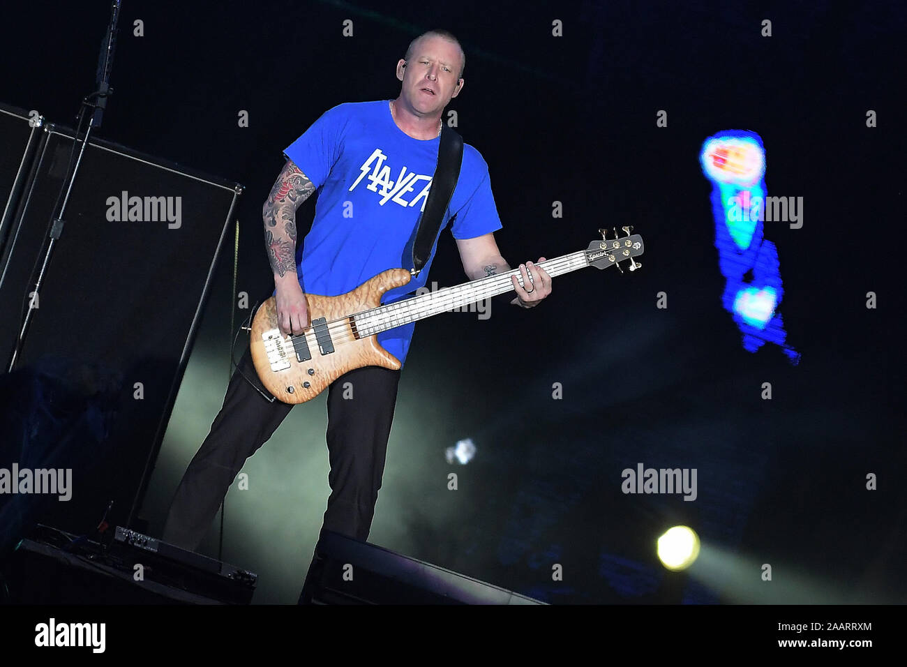 Rio de Janeiro, Brazil, October 6, 2019. Bassist Mike Kroeger of ...