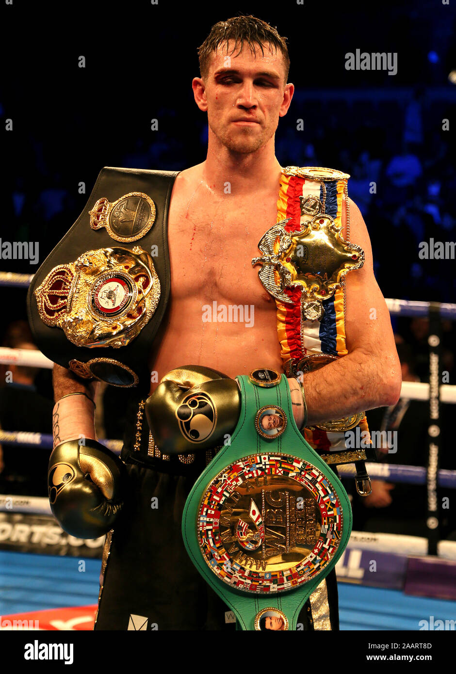 Callum Smith celebrates victory in the WBA World, WBC Diamond & Ring ...