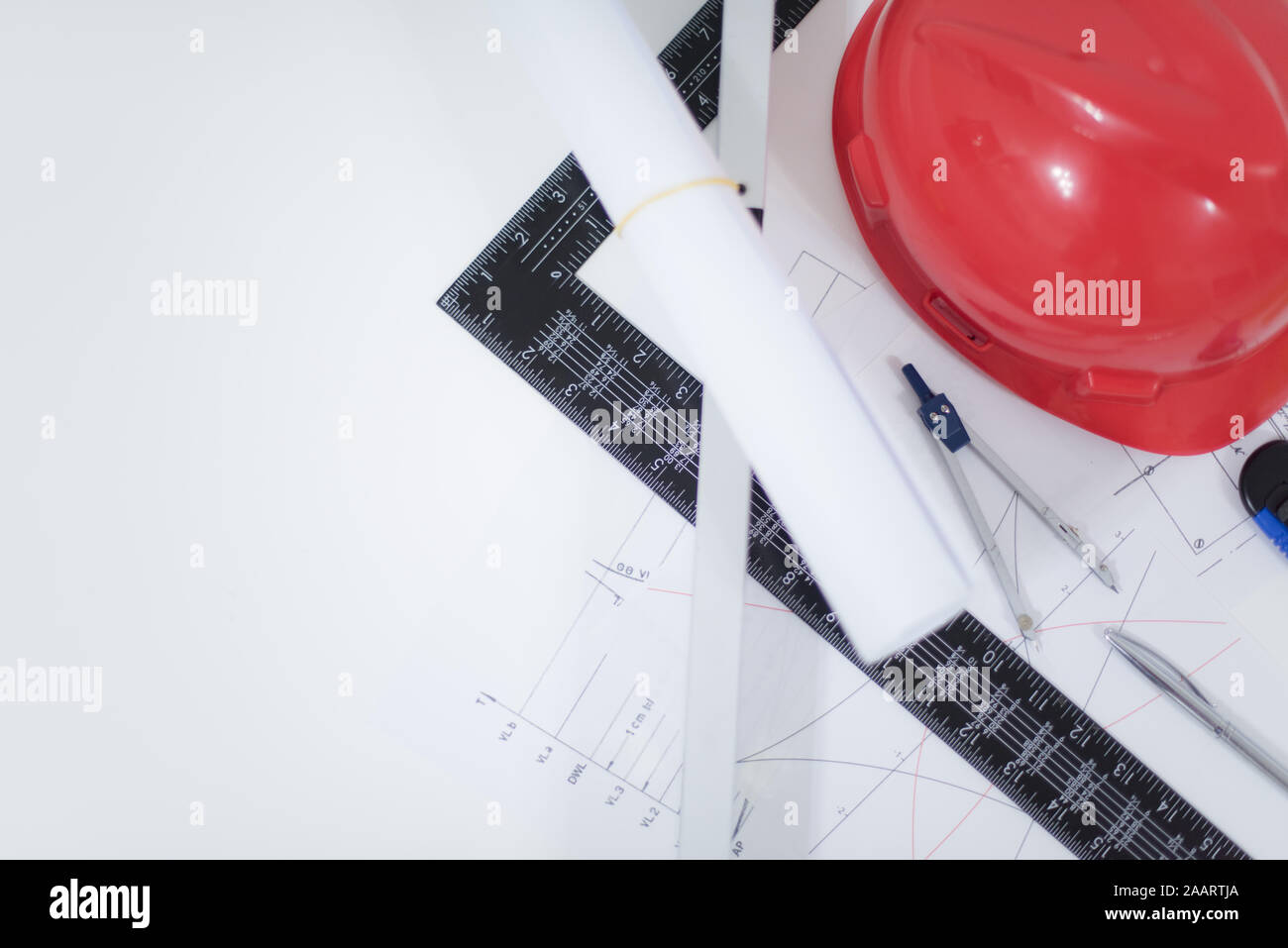 Architectural Office desk ,Desk table with construction tools, red ...