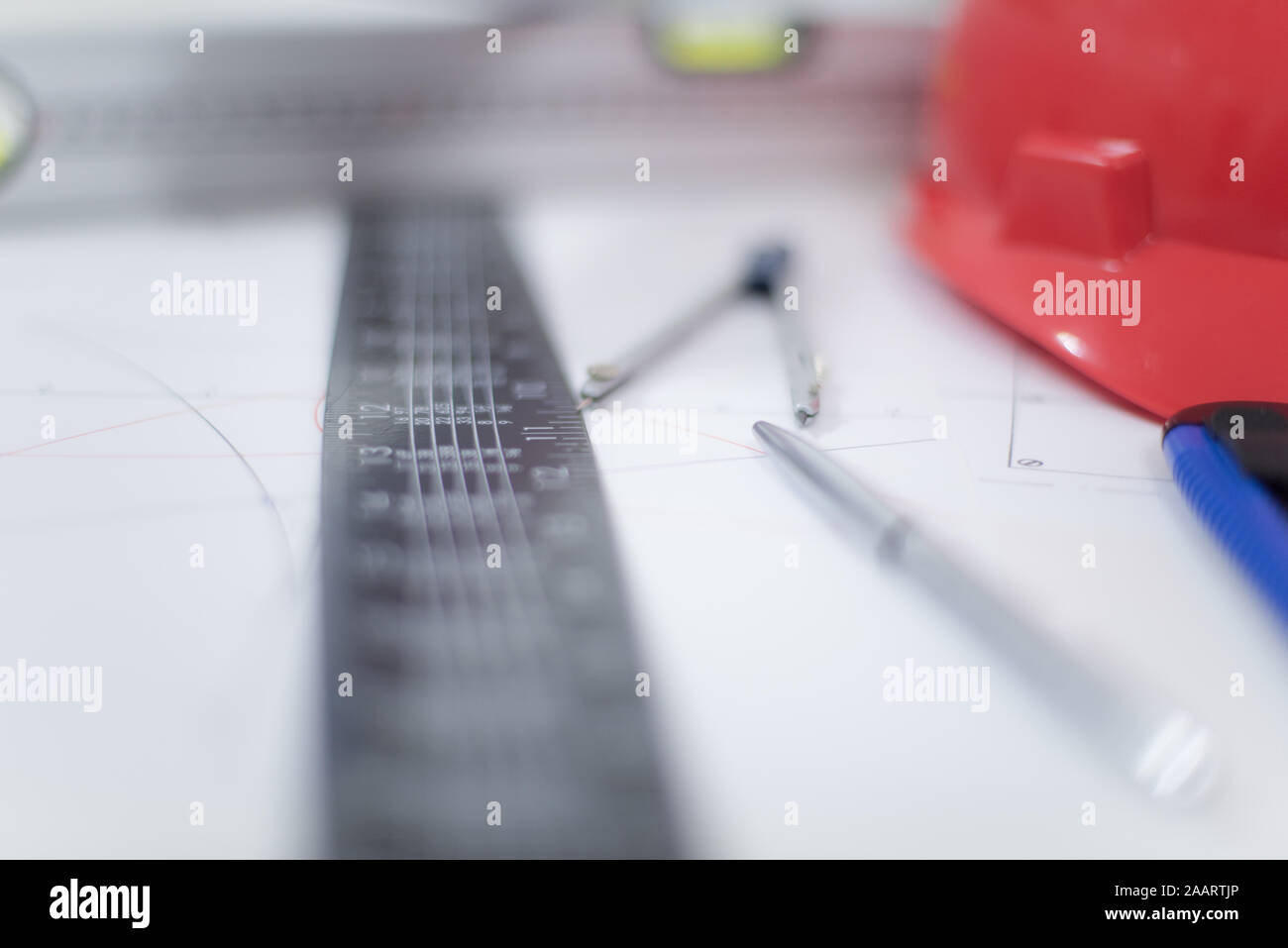 Architectural Office desk ,Desk table with construction tools, red ...