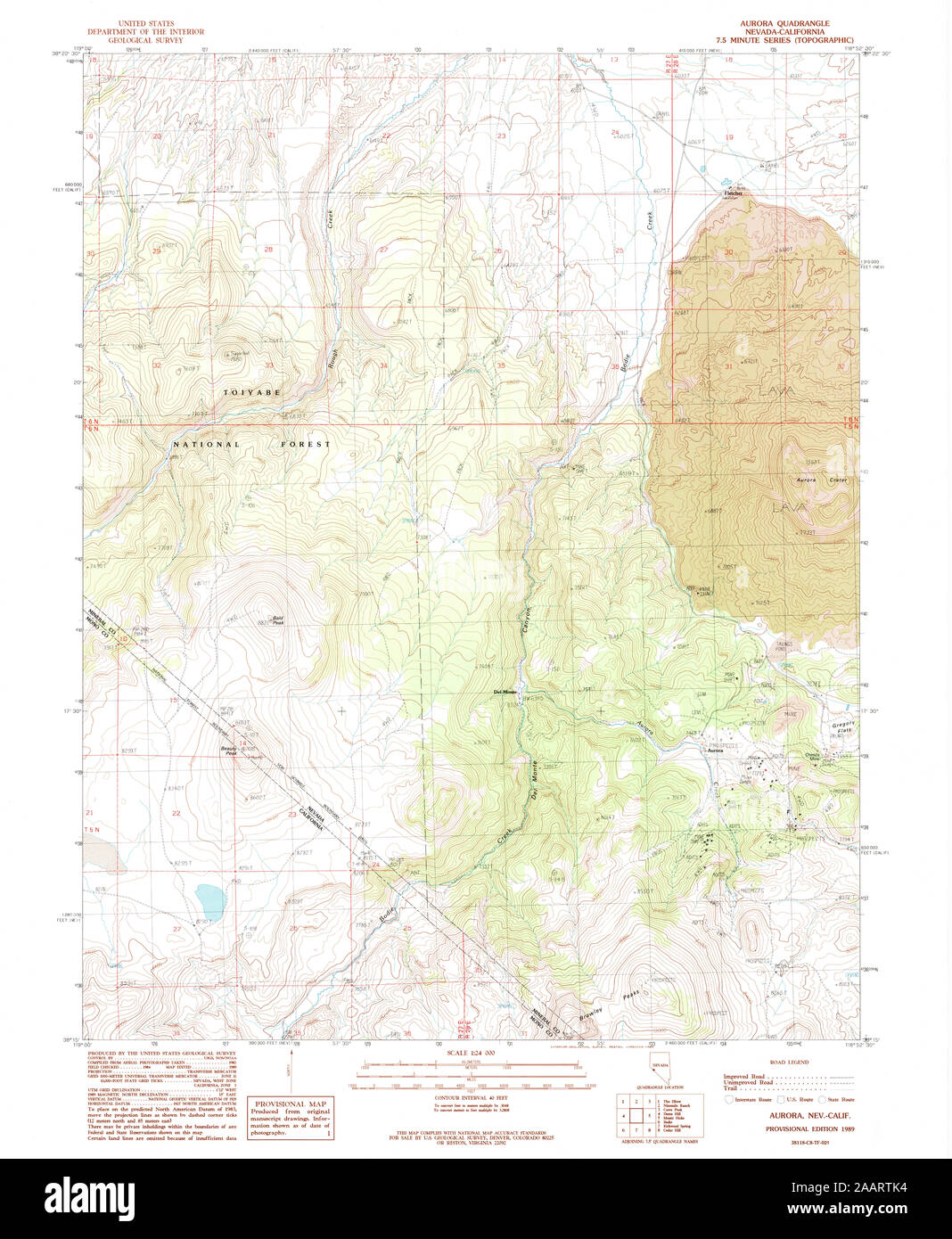 USGS TOPO Map Nevada NV Aurora 318020 1989 24000 Restoration Stock ...