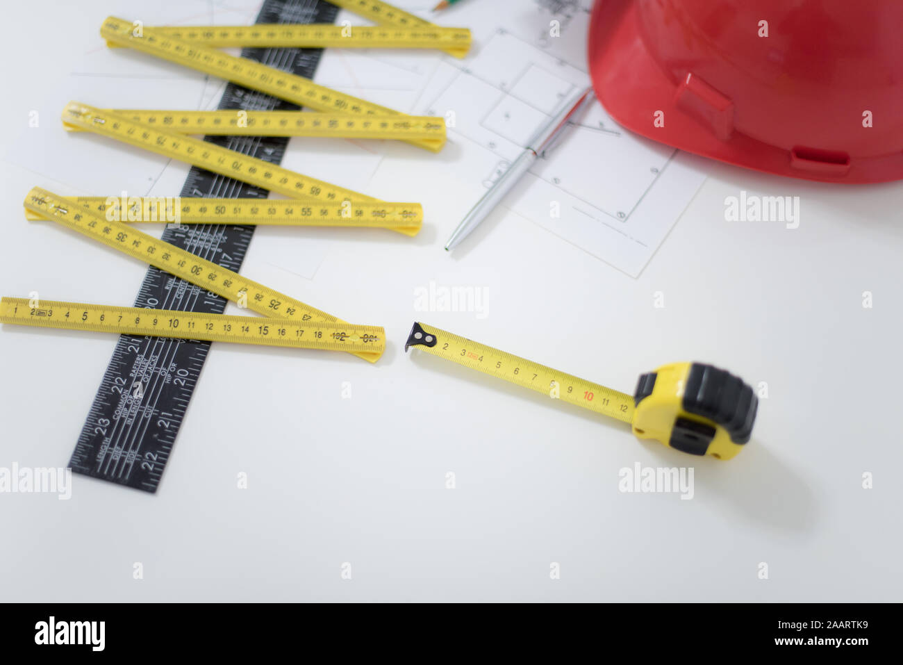 Architectural Office desk ,Desk table with construction tools, red ...
