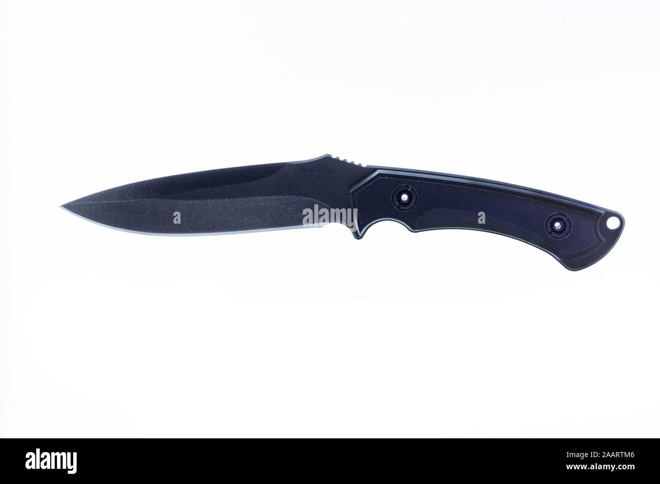 Big black army knife. Knife for the military. Knife isolate. Front view ...