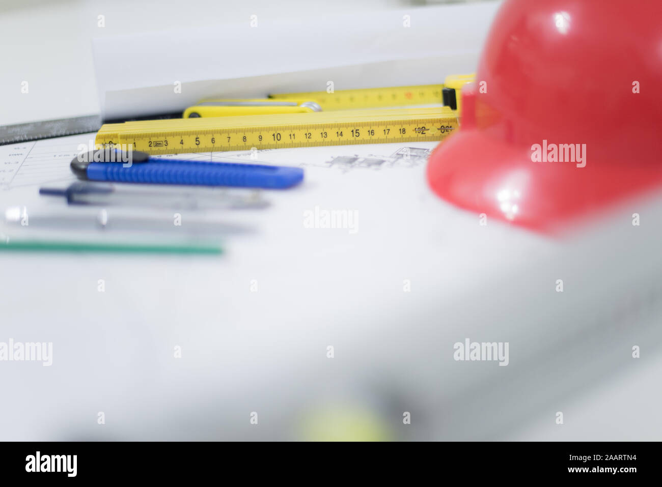 Architectural Office desk ,Desk table with construction tools, red ...