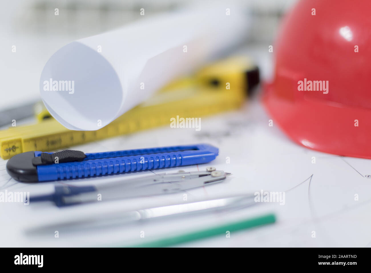 Architectural Office desk ,Desk table with construction tools, red ...