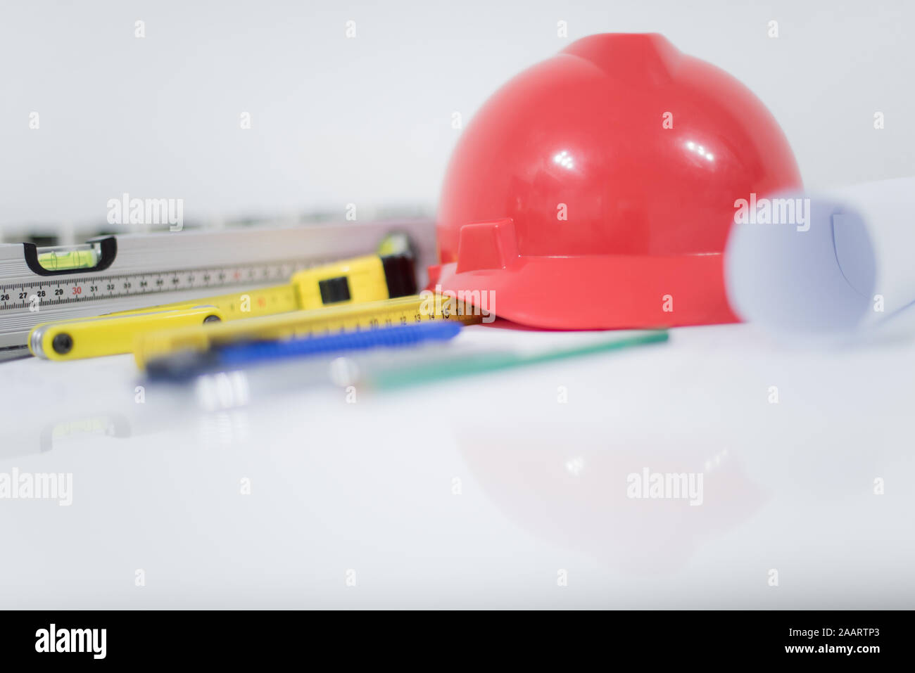 Architectural Office desk ,Desk table with construction tools, red ...