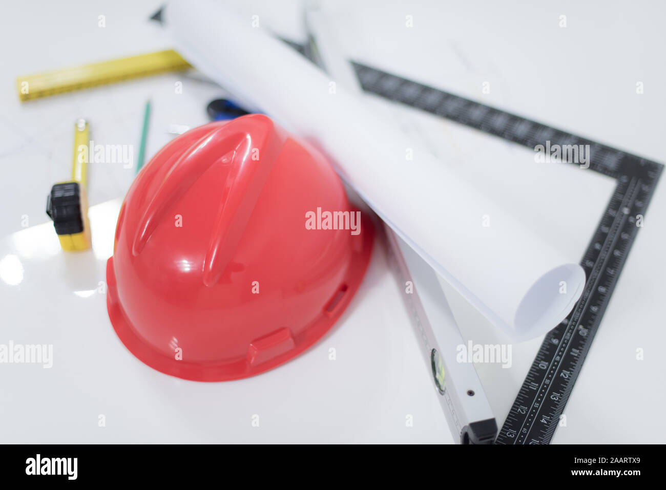Architectural Office desk ,Desk table with construction tools, red ...