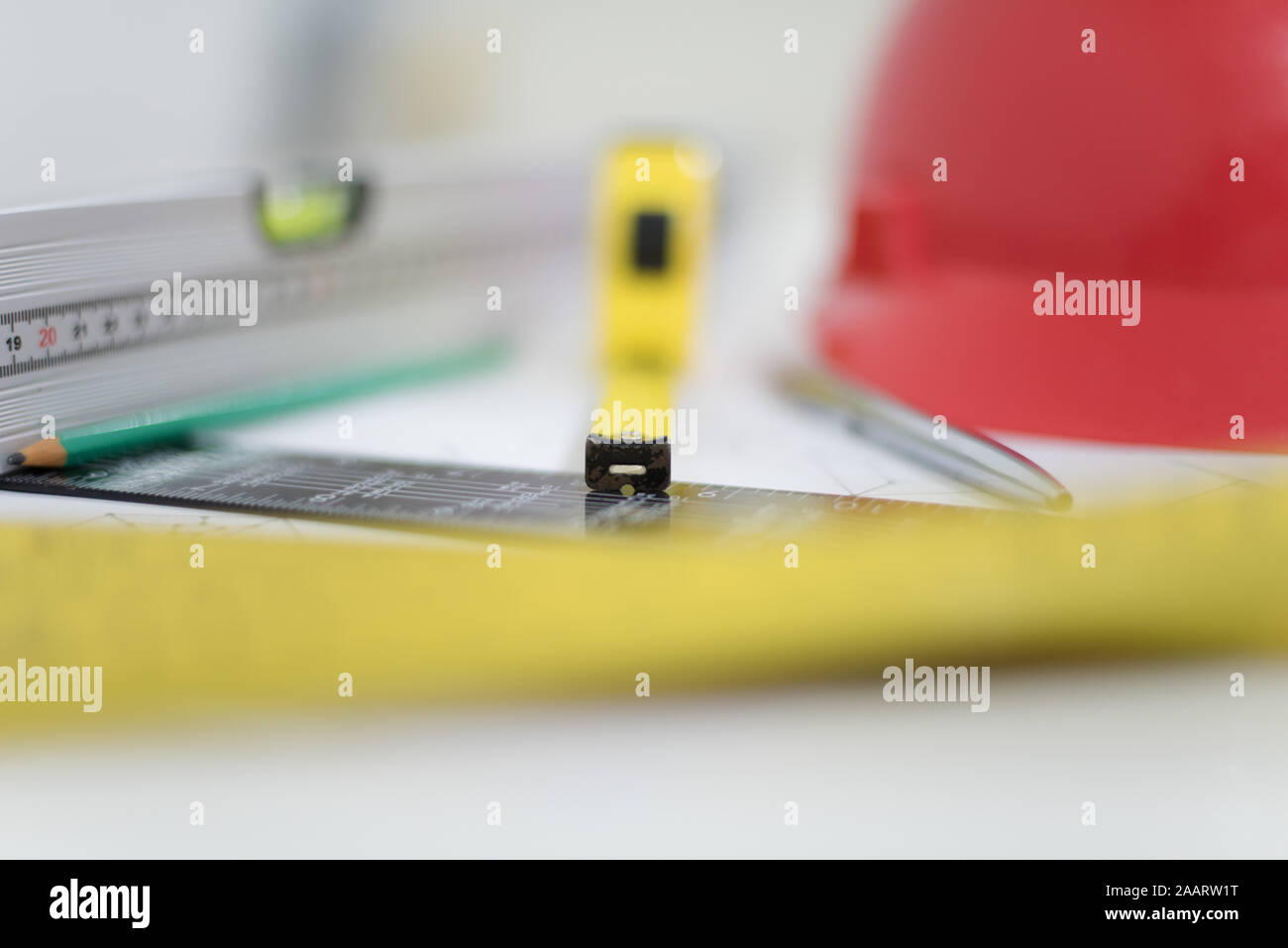 Architectural Office desk ,Desk table with construction tools, red ...