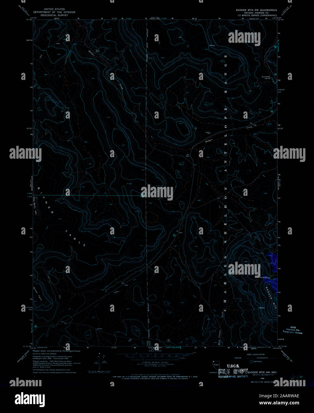 USGS TOPO Map Nevada NV Badger Mtn NW 318030 1966 24000 Inverted ...