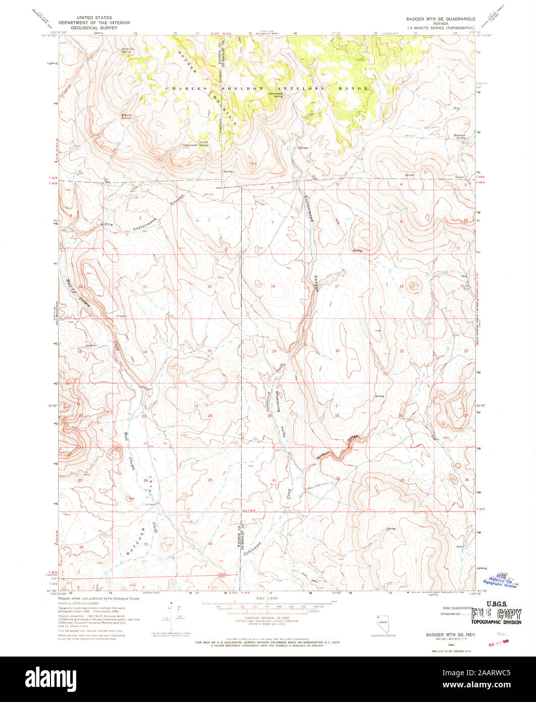 USGS TOPO Map Nevada NV Badger Mtn SE 318034 1966 24000 Restoration ...