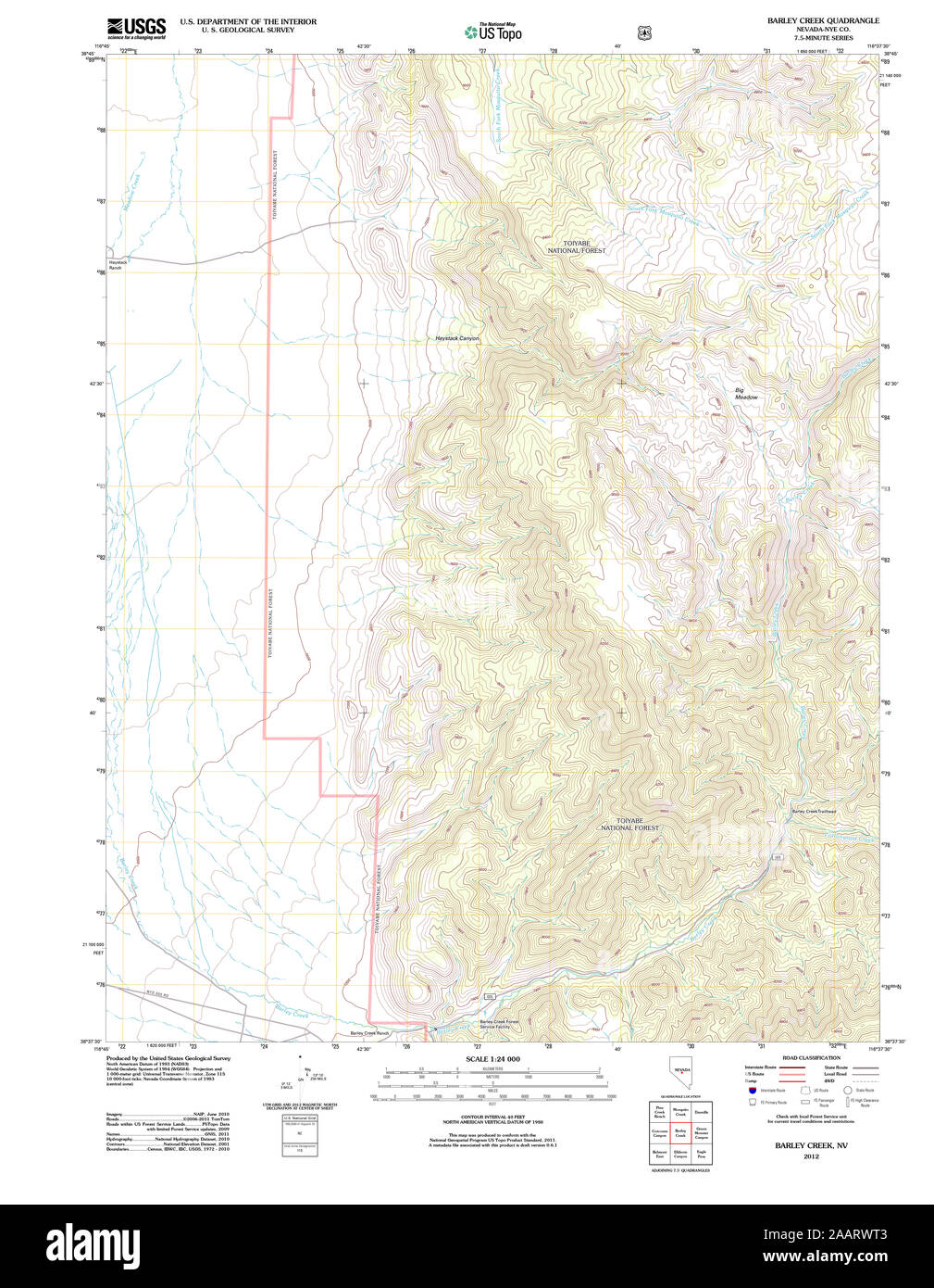 USGS TOPO Map Nevada NV Barley Creek 20120206 TM Restoration Stock ...