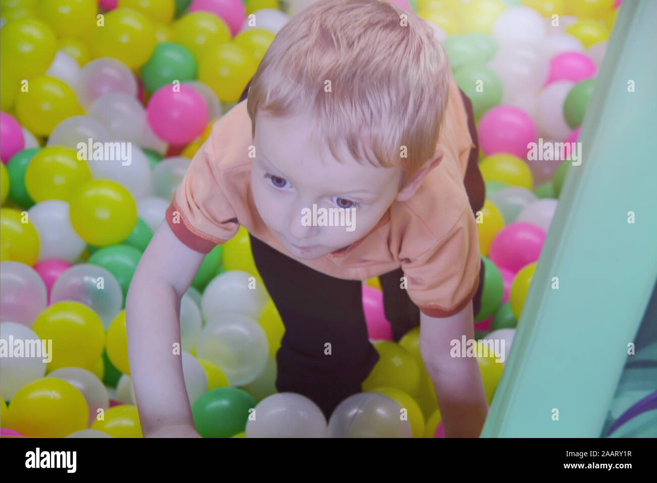 Little boy three years old enjoy playing in the playground Stock Photo ...