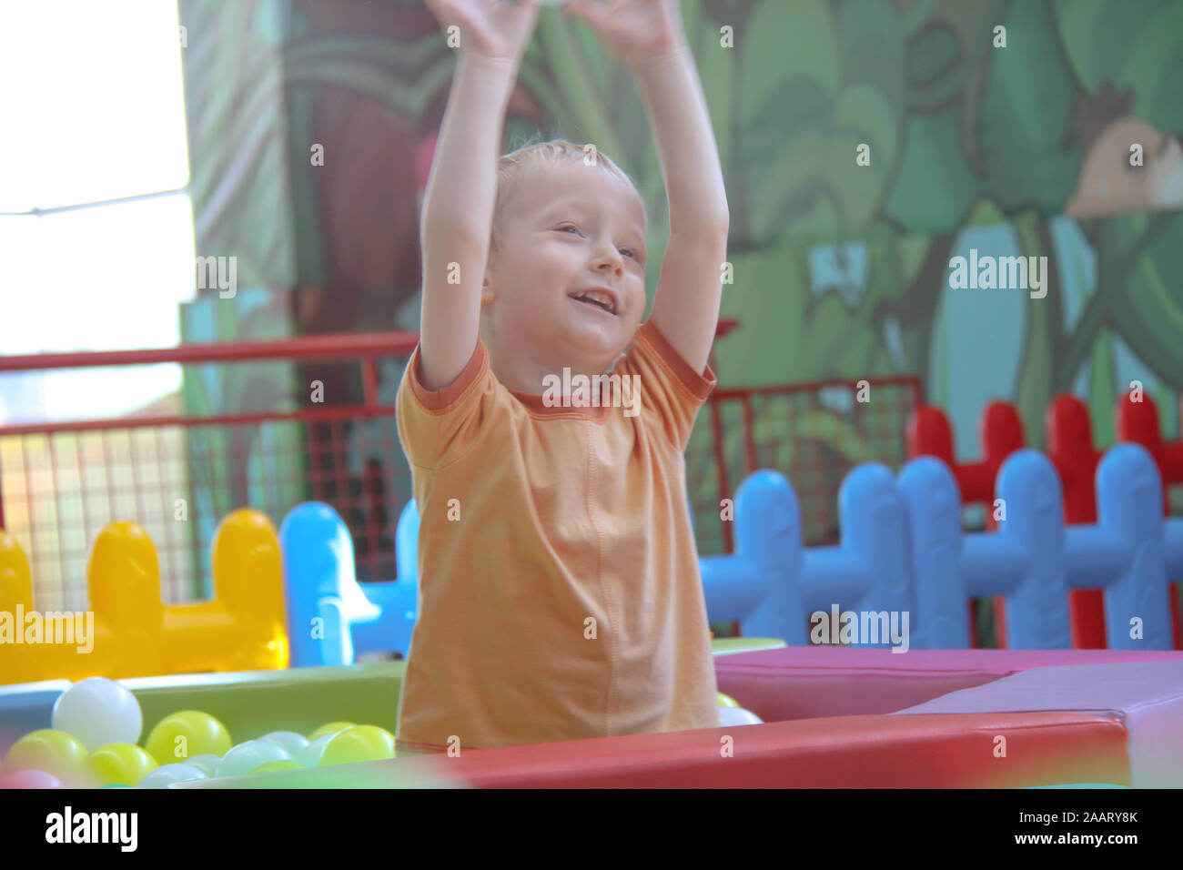Little boy three years old enjoy playing in the playground Stock Photo ...