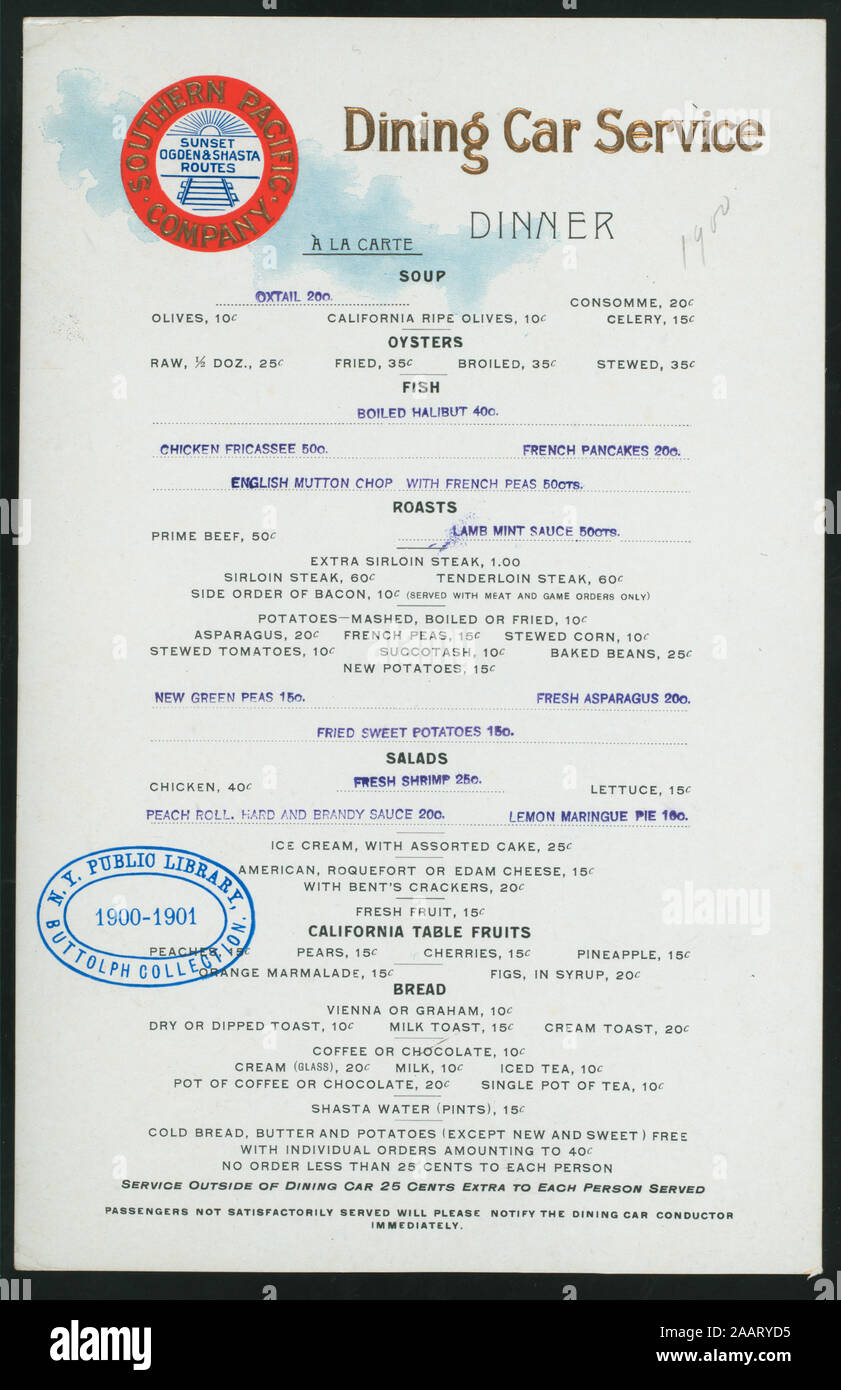 The buttolph collection of menus hi-res stock photography and images ...