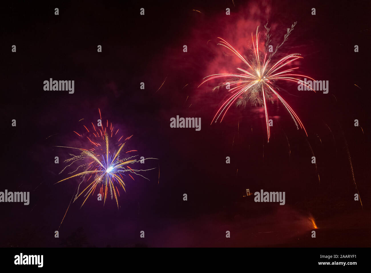 Pyrotechnics over city silhouette hi-res stock photography and images ...