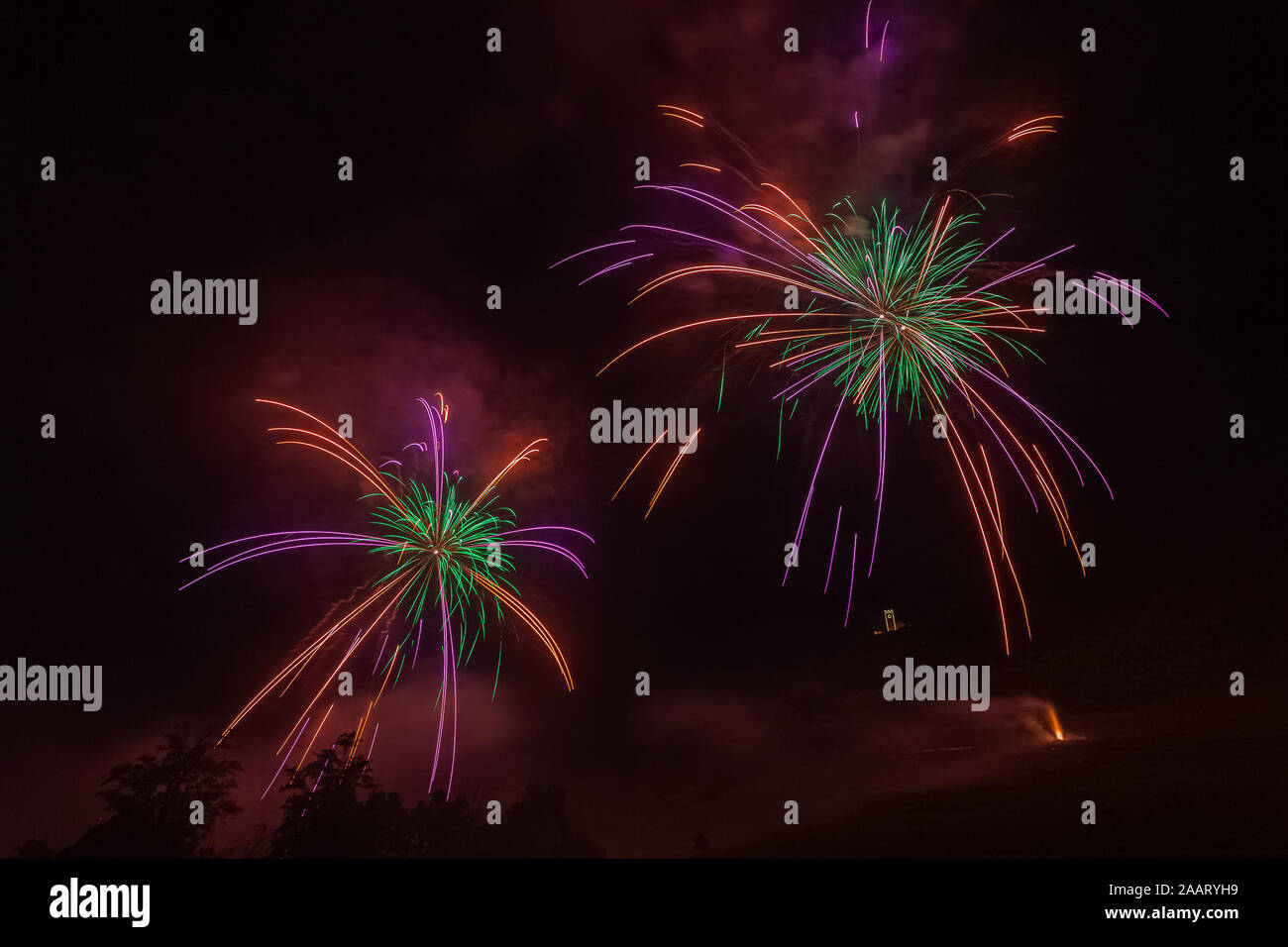 Pyrotechnics over city silhouette hi-res stock photography and images ...