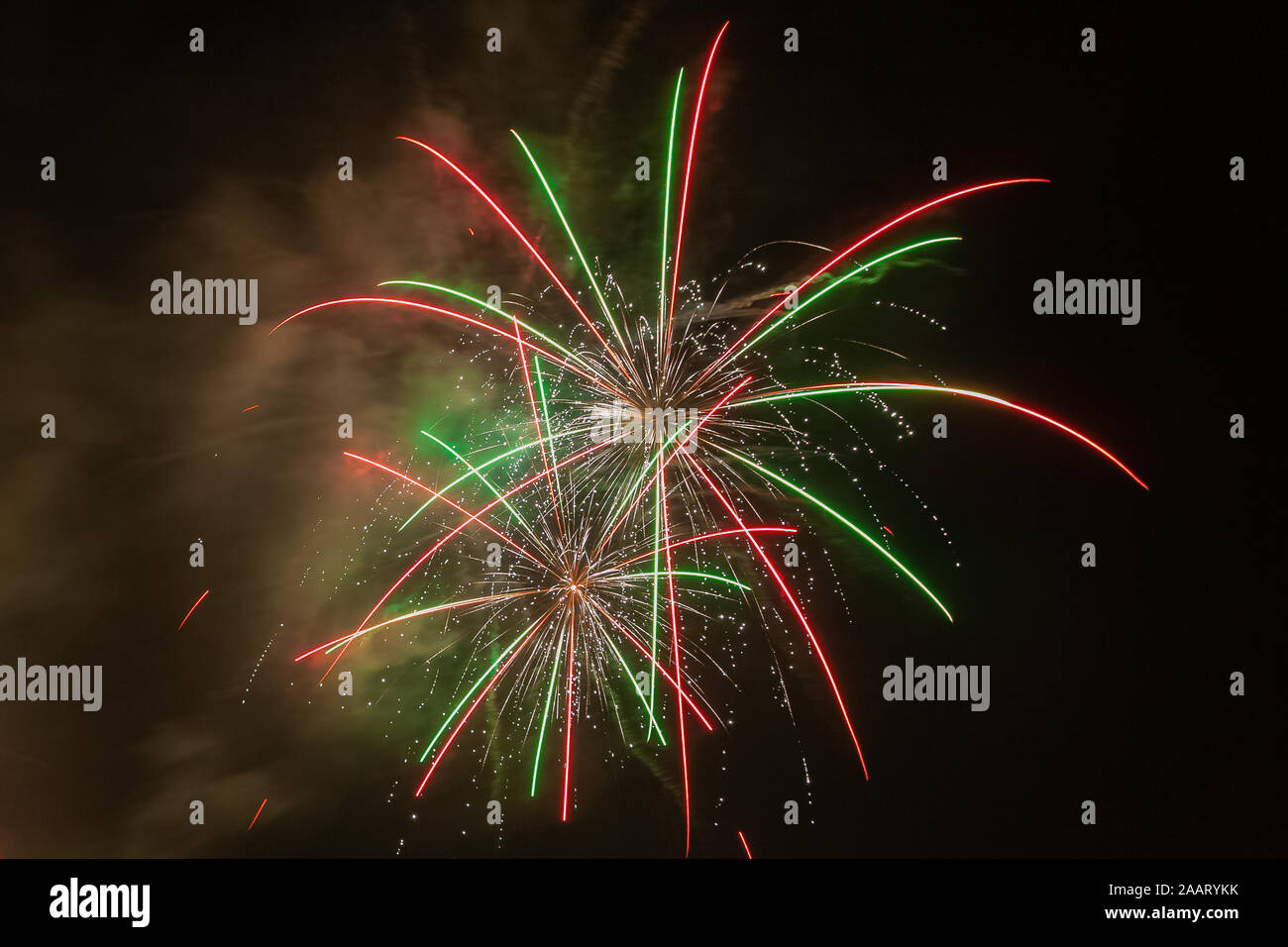 Beautiful and brilliant fireworks with italian flag colors lighting up ...