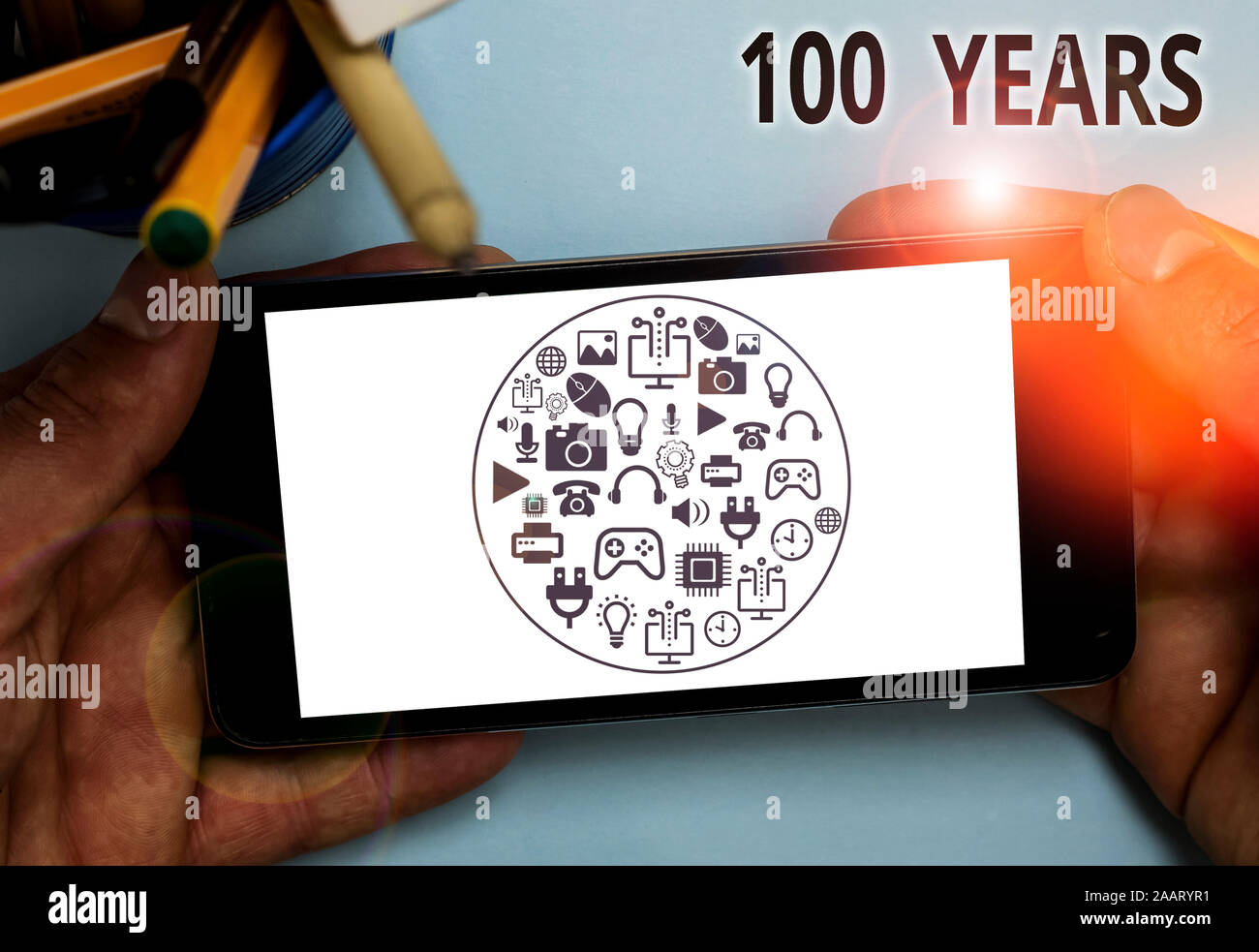 Text sign showing 100 Years. Business photo text Remembering special ...