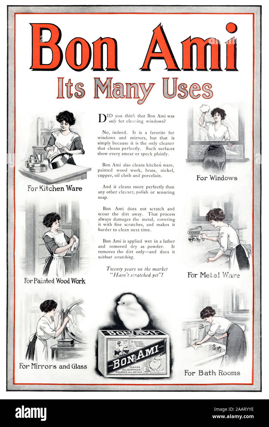 "Bon Ami, its many uses" - hi-res (A3+) retouched and revived cleaning advertisement taken from ...