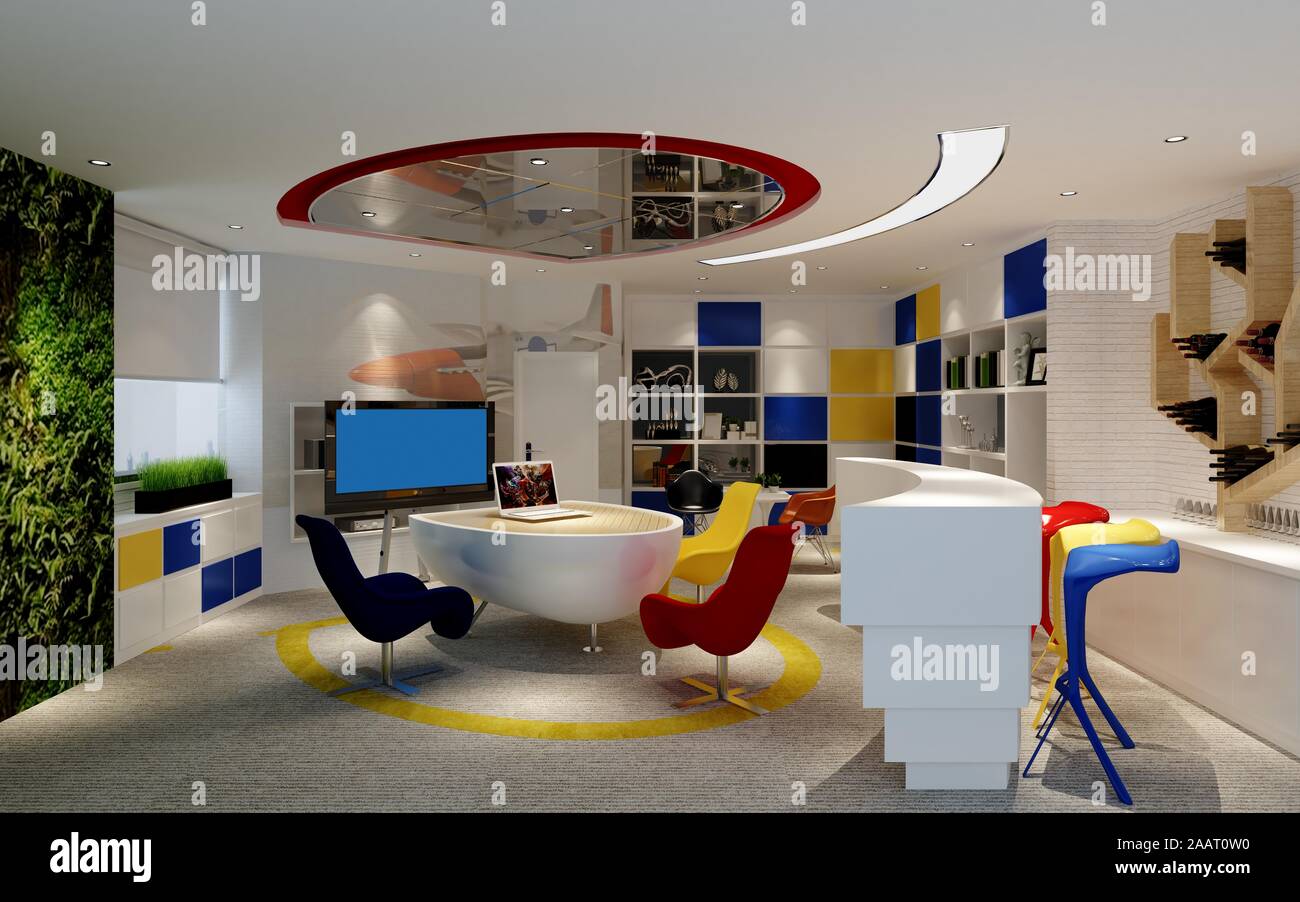 3d render of working office Stock Photo - Alamy
