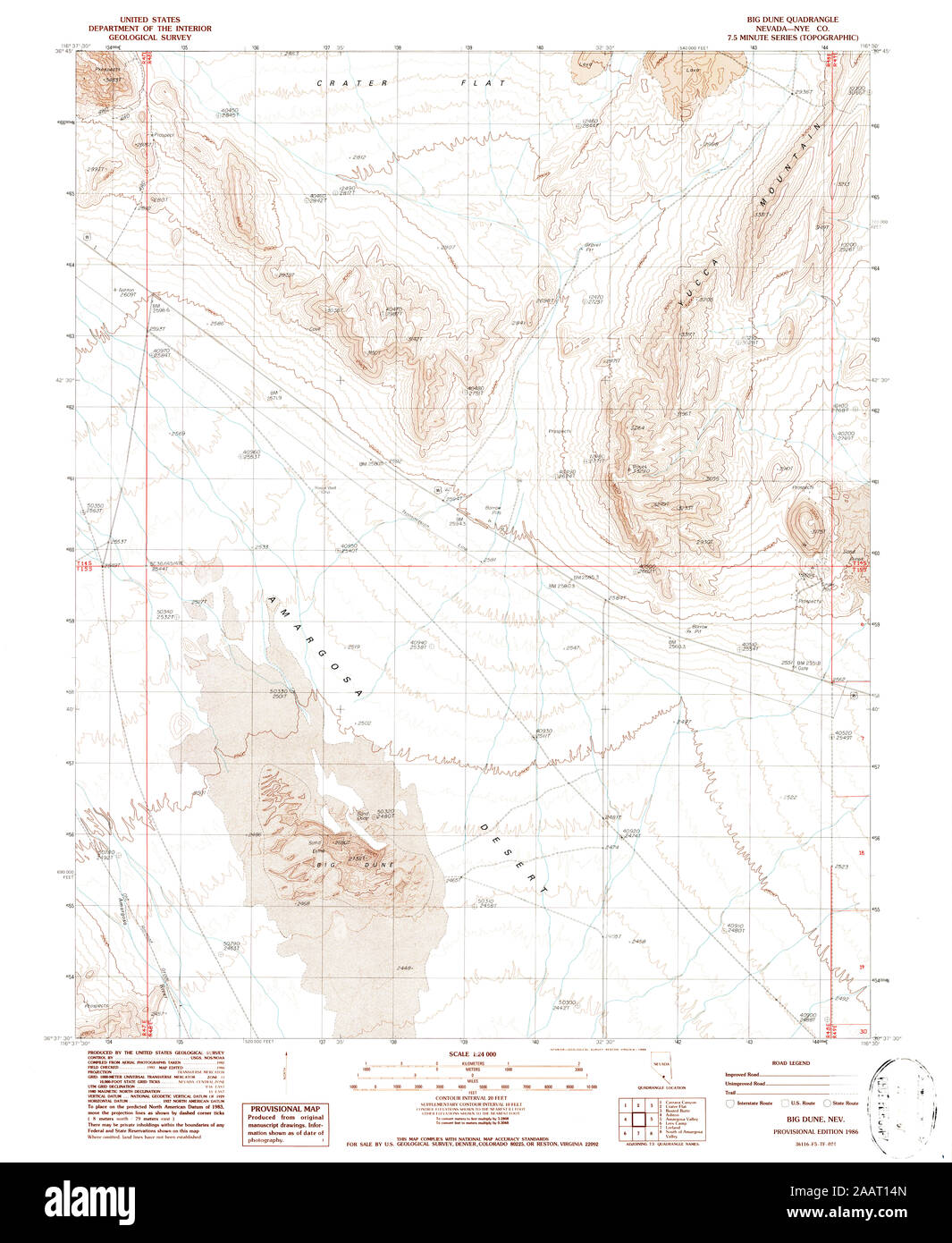 USGS TOPO Map Nevada NV Big Dune 318110 1986 24000 Restoration Stock ...