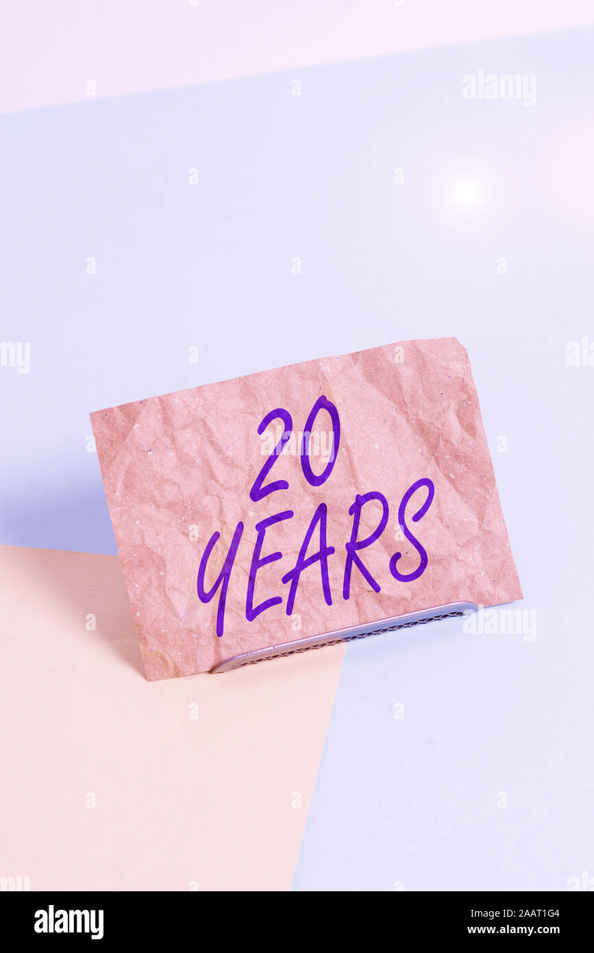 Word writing text 20 Years. Business photo showcasing Remembering or ...