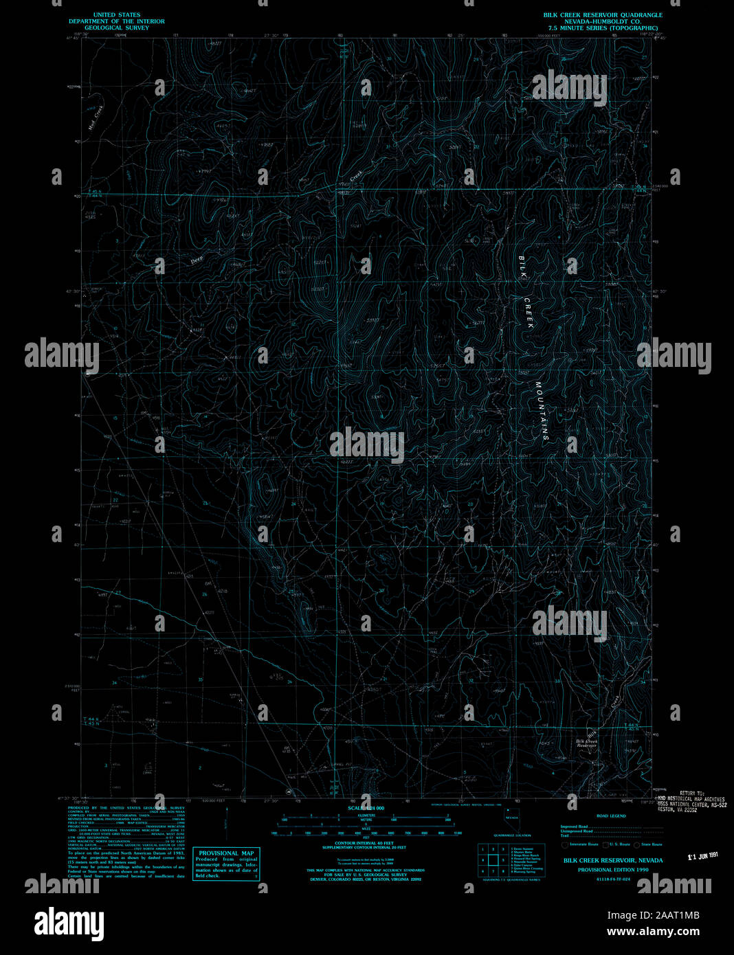 USGS TOPO Map Nevada NV Bilk Creek Reservoir 318120 1990 24000 Inverted ...
