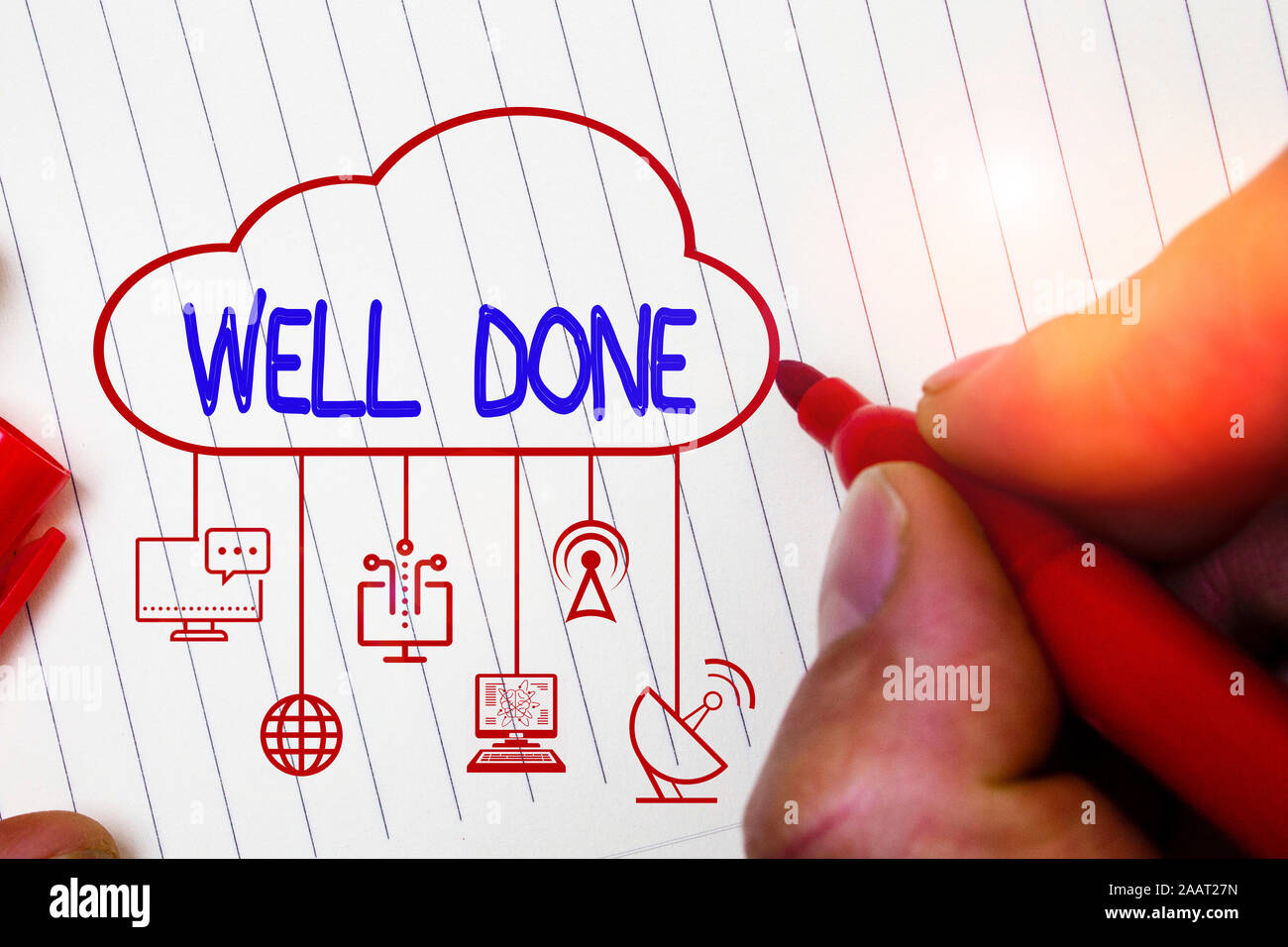 Writing note showing Well Done. Business concept for telling ...