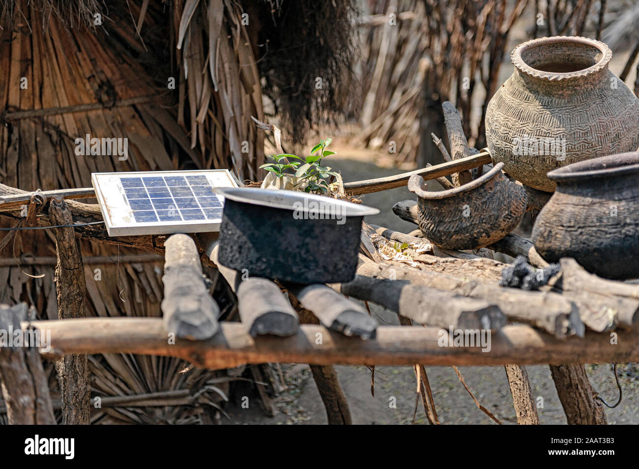 A solar panel in Nyaung-U village, in the Mandalay region Myanmar Burma ...