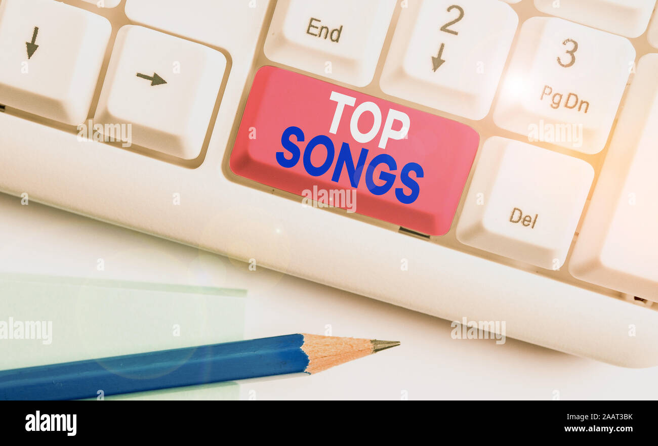 Handwriting text writing Top Songs. Conceptual photo recorded song that ...