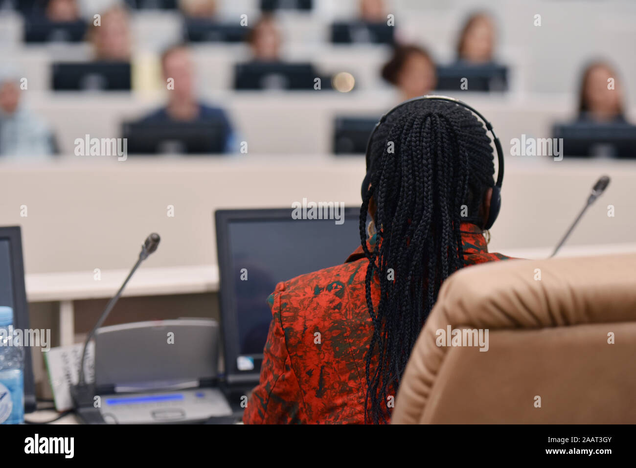 Business woman speaking at Conference. Audience at the conference room ...