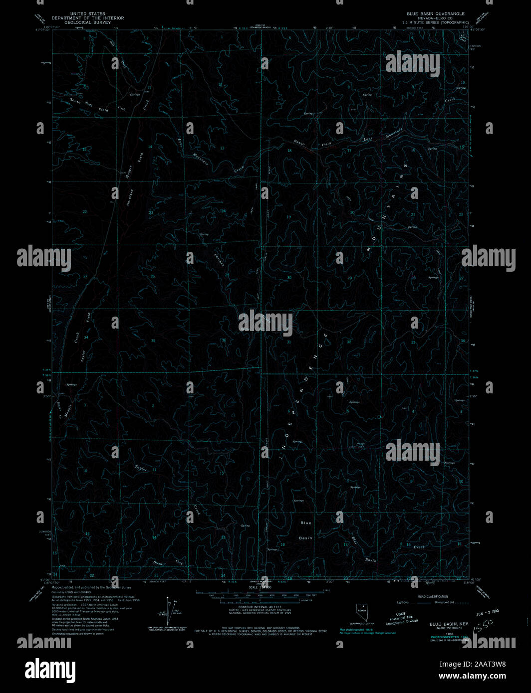 USGS TOPO Map Nevada NV Blue Basin 318154 1958 24000 Inverted ...