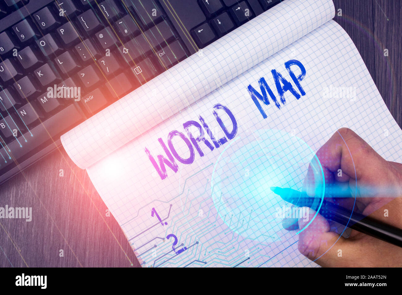 Writing note showing World Map. Business concept for a diagrammatic ...