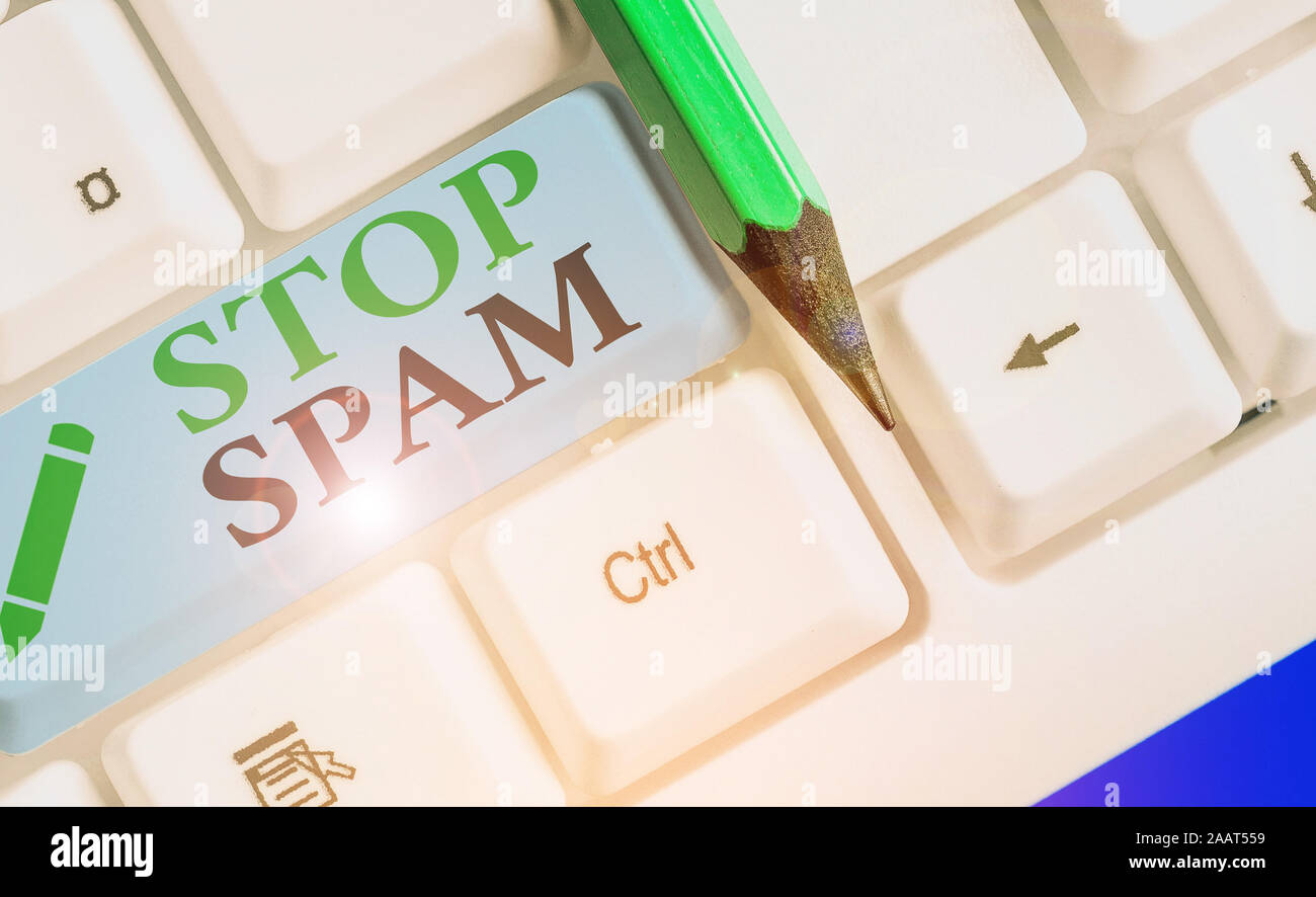 Text sign showing Stop Spam. Business photo showcasing end the ...