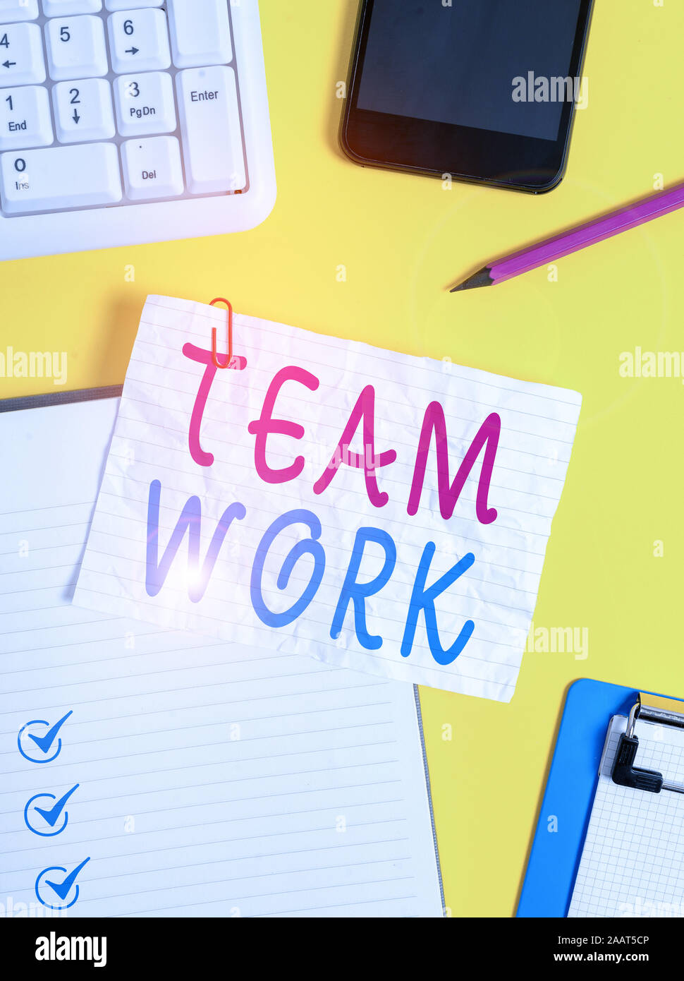 Writing note showing Team Work. Business concept for Combined action of ...