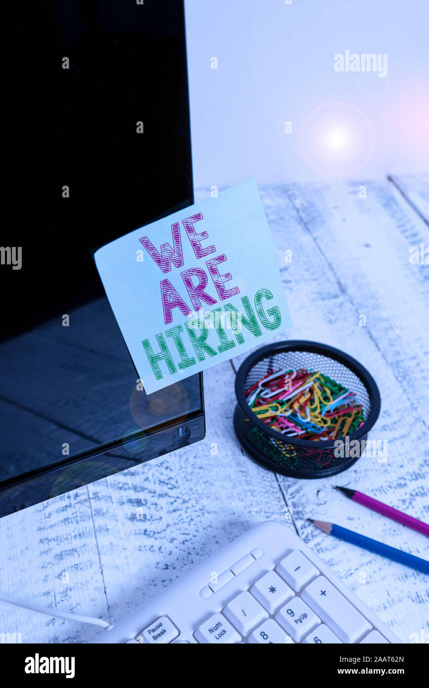 Writing note showing We Are Hiring. Business concept for Workforce ...