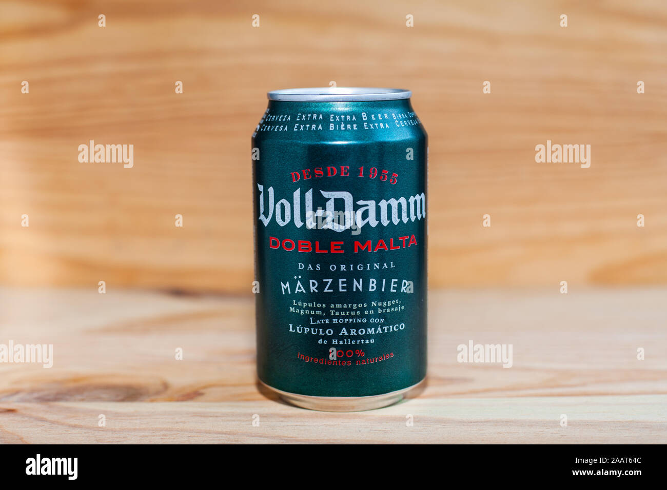 MANISES, VALENCIA/SPAIN - JANUARY 27 2019: Can of Voll-Damm beer on ...