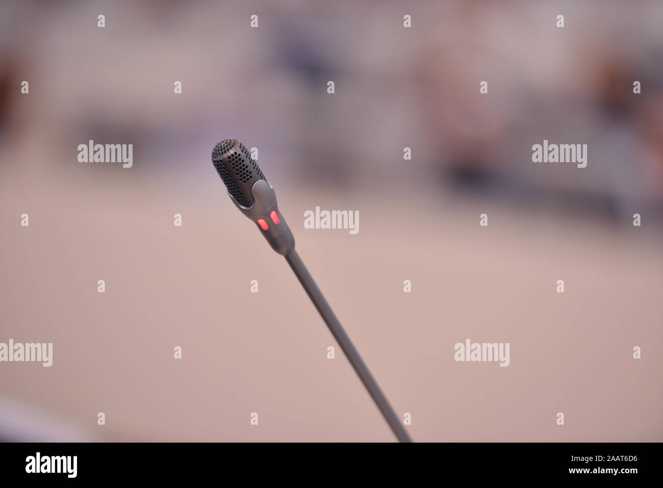 Microphones in conference room or hall, prepairing for business ...