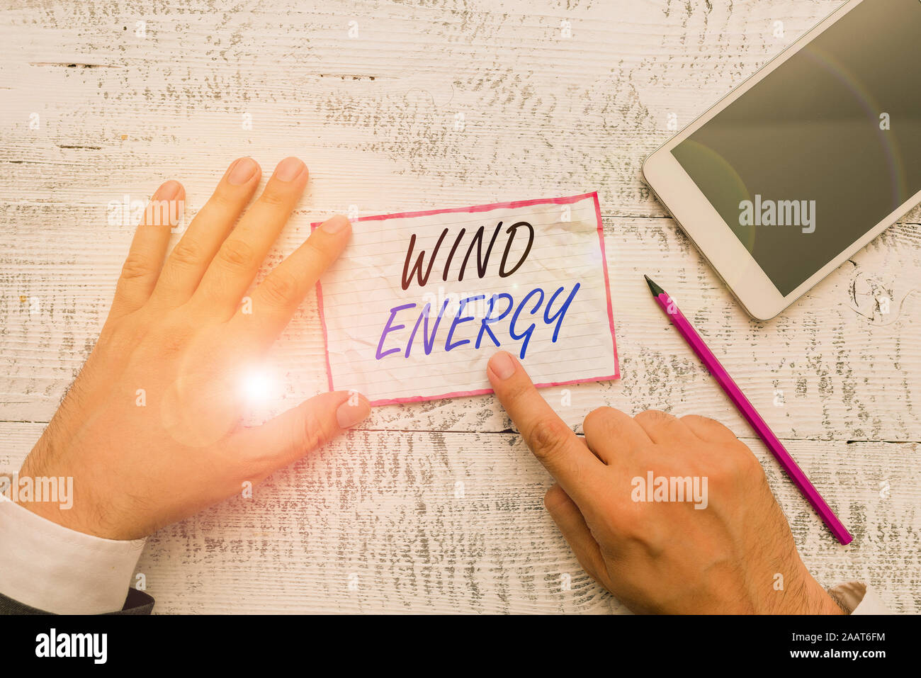 Writing note showing Wind Energy. Business concept for the process by ...