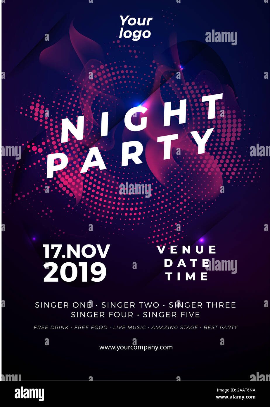 Vector IIlustration Dance Club Night Summer Party Poster Flyer Layout ...