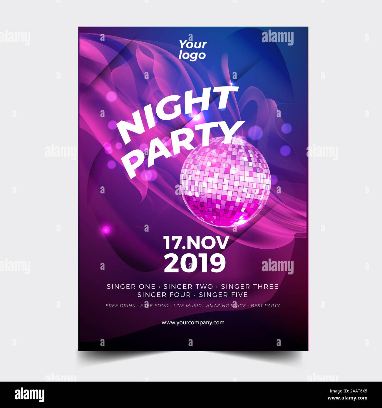 Vector IIlustration Dance Club Night Summer Party Poster Flyer Layout ...