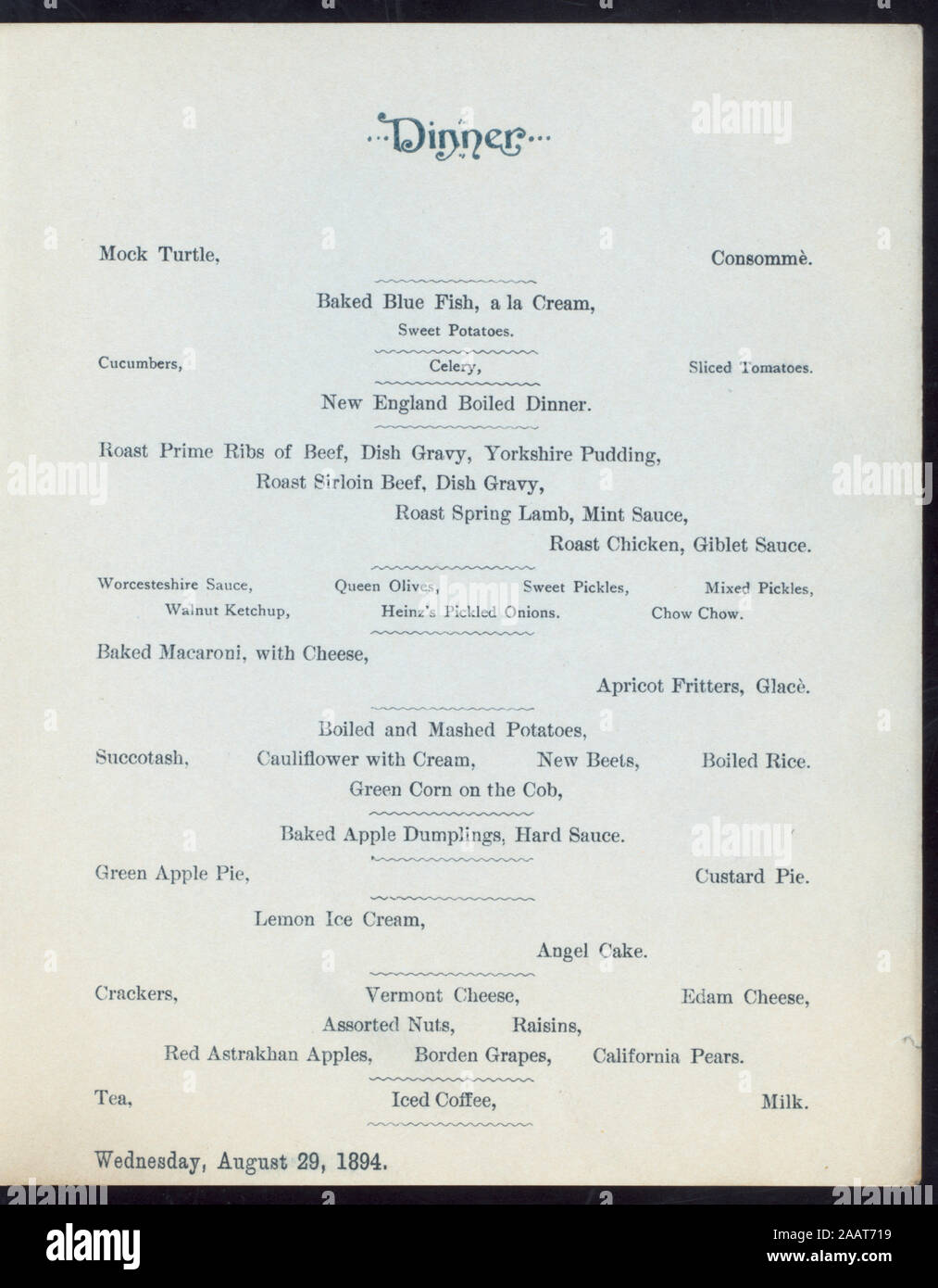 DINNER MENU (held by) WOODSTOCK INN (at) WOODSTOCK, VT (HOT;) INCLUDES ...