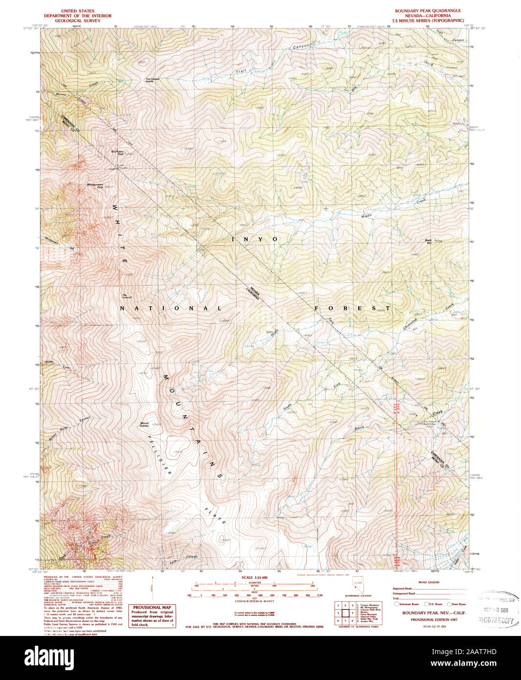 USGS TOPO Map Nevada NV Boundary Peak 318217 1987 24000 Restoration ...