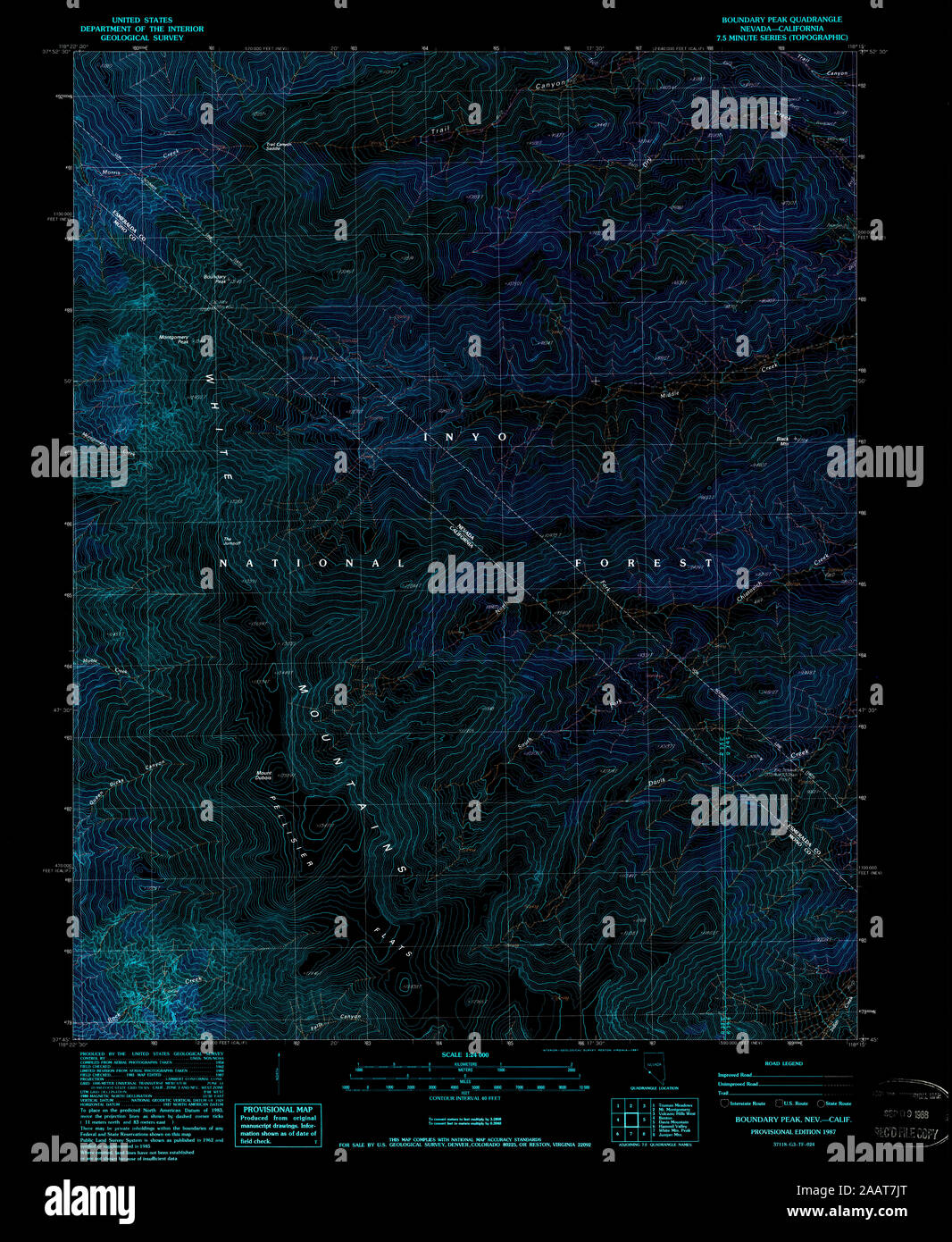 USGS TOPO Map Nevada NV Boundary Peak 318217 1987 24000 Inverted ...