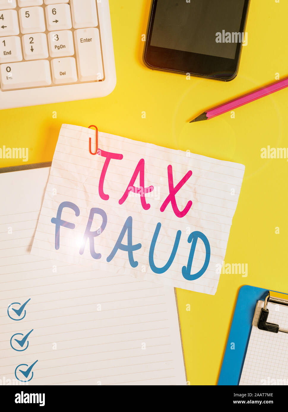 Writing note showing Tax Fraud. Business concept for entails cheating ...