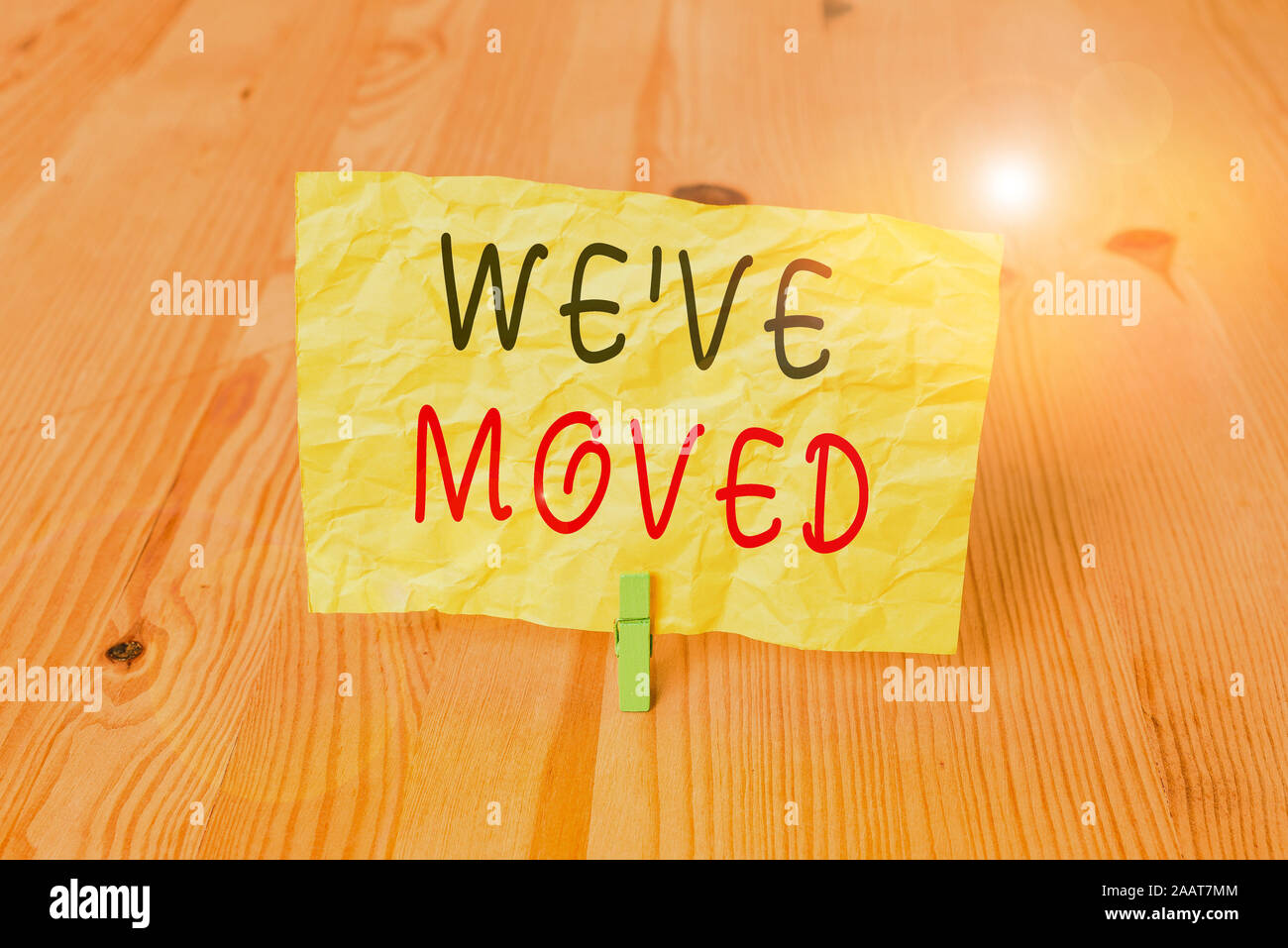 Conceptual hand writing showing We Ve Moved. Concept meaning To go from ...