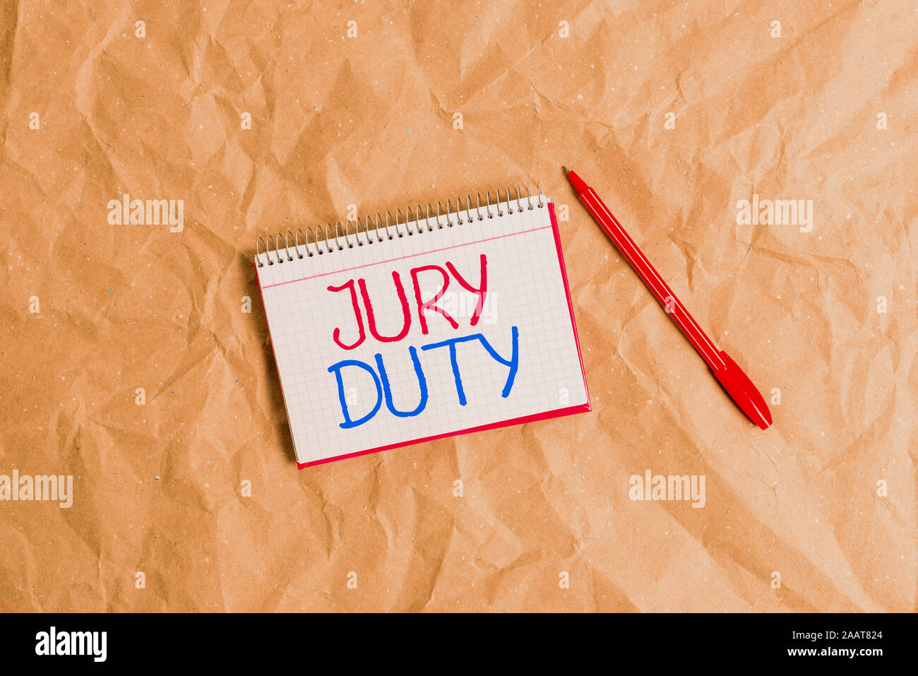 Writing note showing Jury Duty. Business concept for obligation or a ...