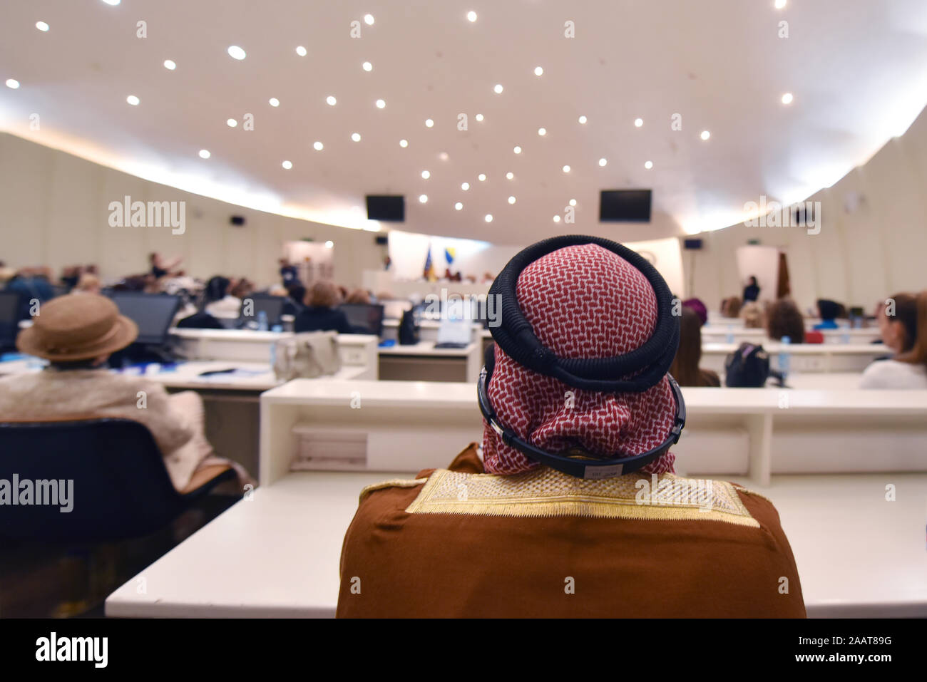 Arabic businessman representing model of economic development and ...