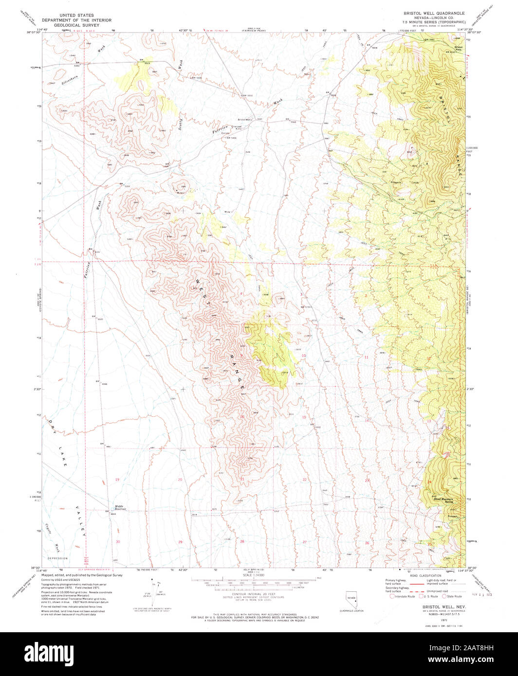 USGS TOPO Map Nevada NV Bristol Well 318232 1971 24000 Restoration ...